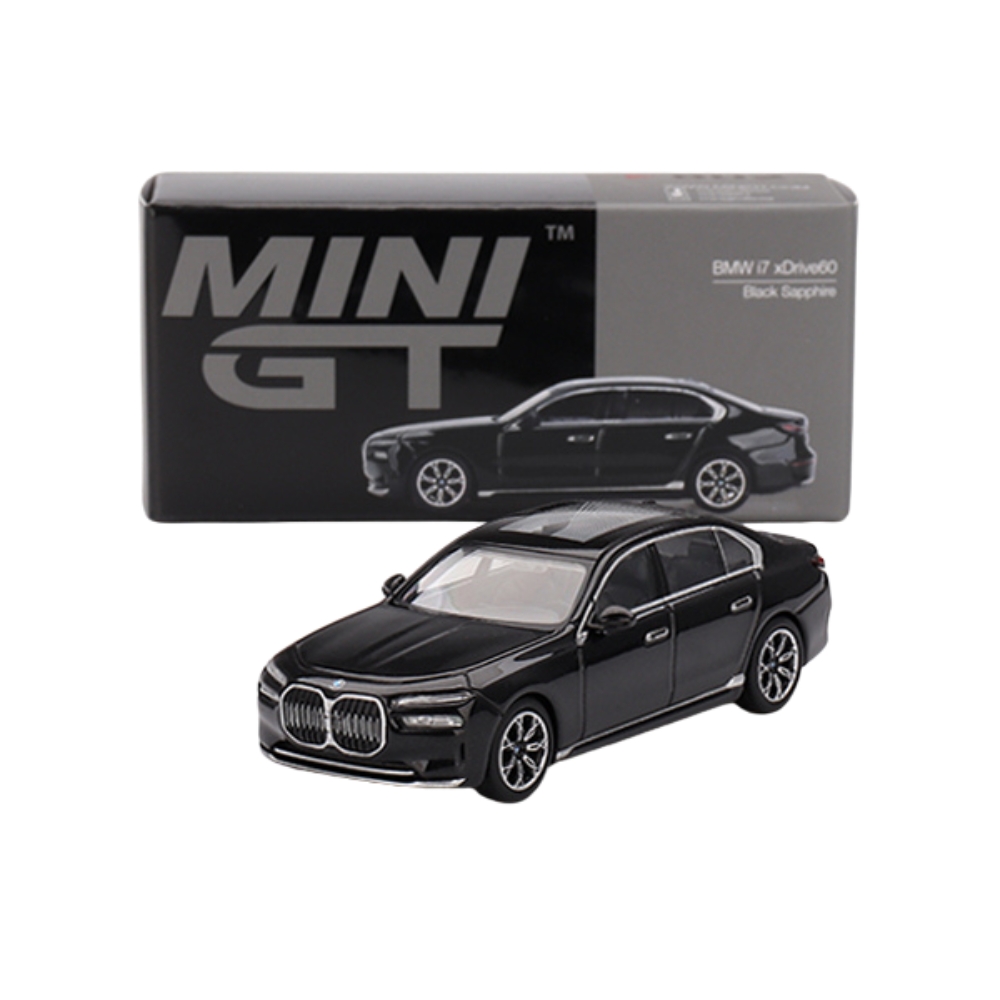 BMW i7 xDrive60 Black Sapphire – Mini GT #802 (Opened) - Speedo Wheels